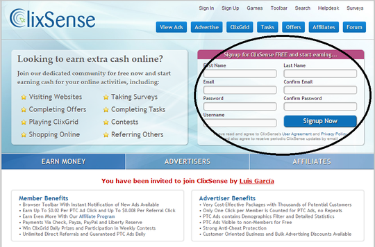Registrate en Clicksense