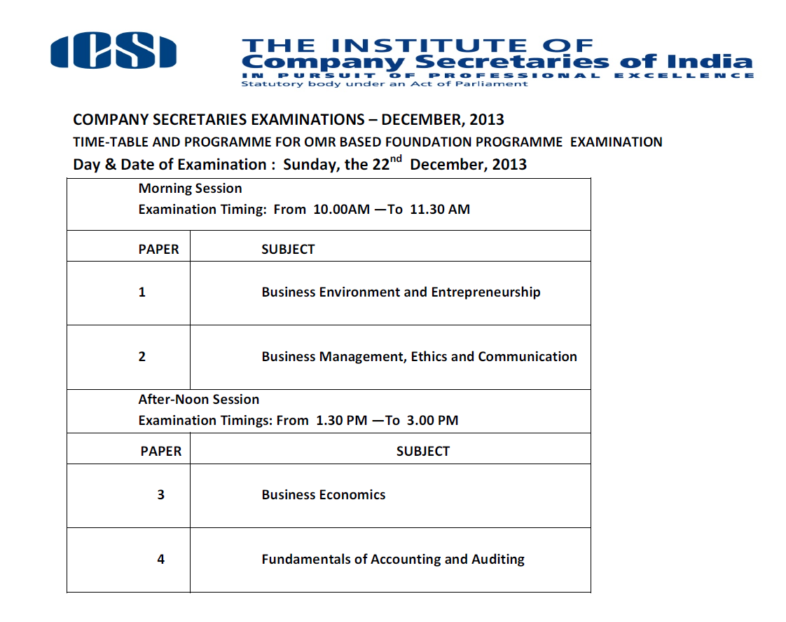 CS Time Table and Programme for OMR Based Foundation Programme ...