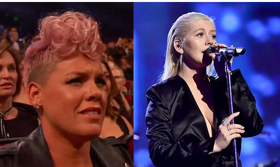 Pink reacts to her viral ''unimpressed' look during Christina Aguilera ...