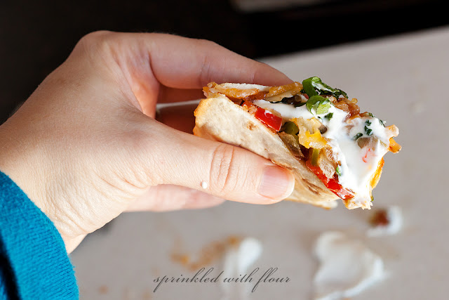 Open Faced Enchilada Veggie Quesadillas - Sprinkled with Flour