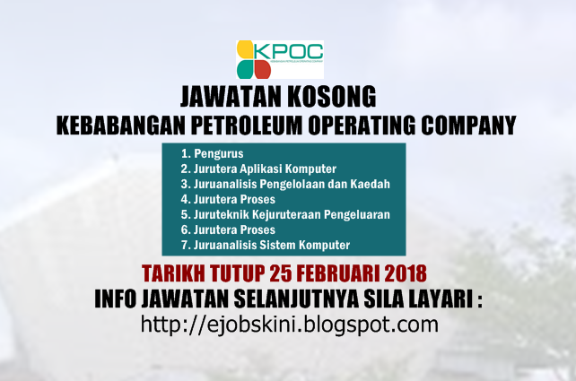 Jawatan Kosong Kebabangan Petroleum Operating Company - 25 Februari 2018