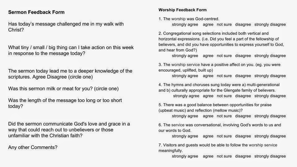 Alliance Atlantic: DRAFT Glengate Alliance Church Service Evaluation Forms