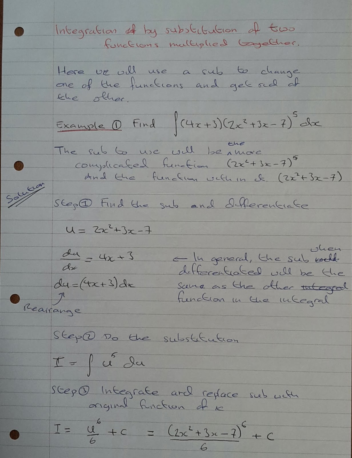 A Level Maths Notes: A2 Integration II: Substitution - Product of functions