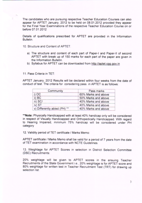 School Education Department, Hyderabad - APTET January 2012 ...