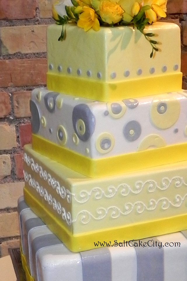 Salt Cake City: Yellow & Gray Square Wedding Cake