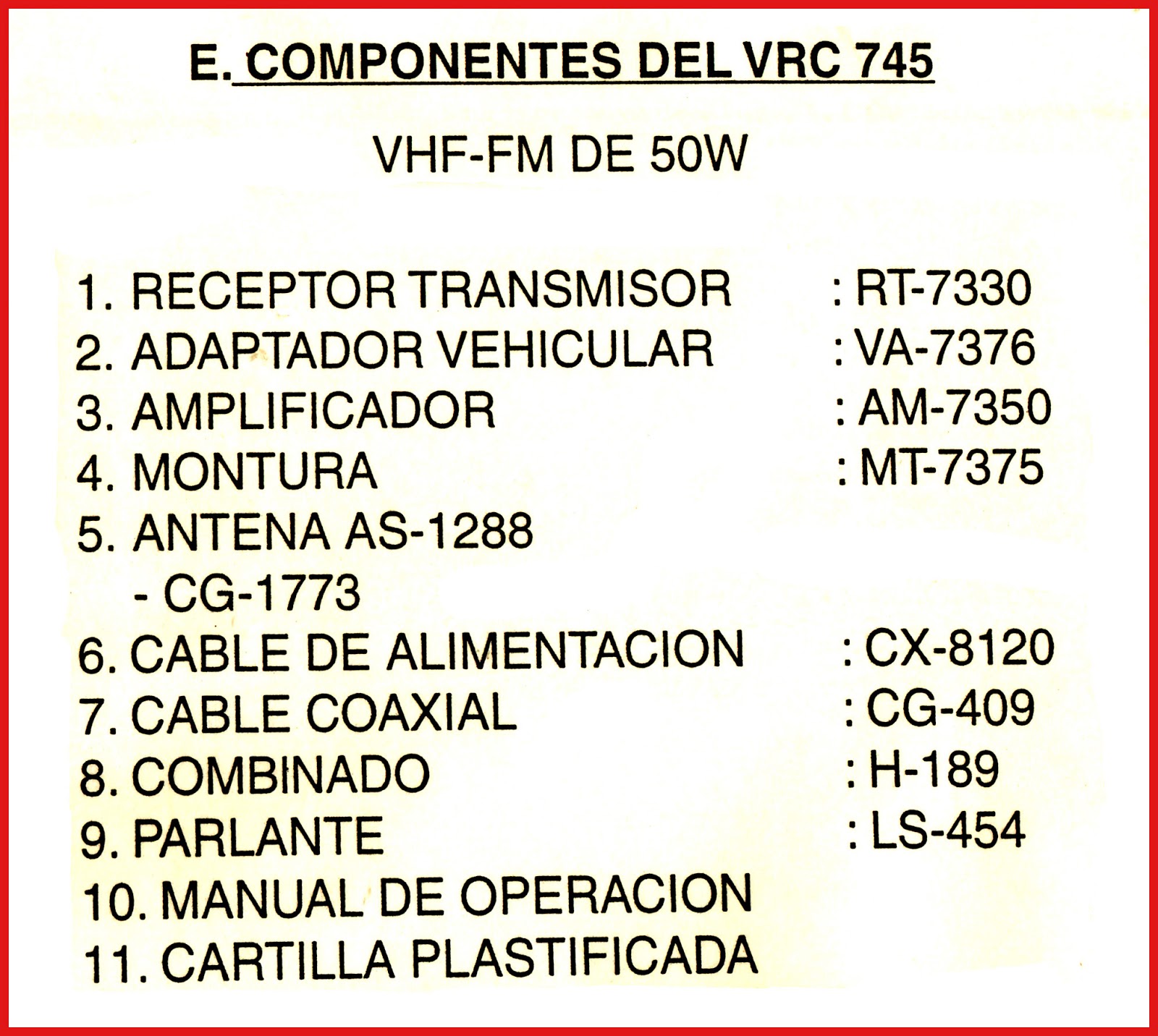 MEMORÁNDUM DEL ÚLTIMO SOLDADO PATRIOTA: EQUIPO DE RADIO VHF-FM/PRC-730V ...