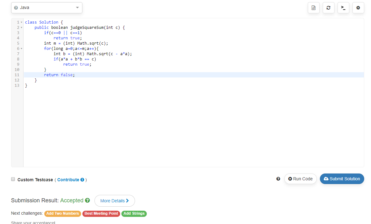 Leetcode第633題sum Of Square Numbers