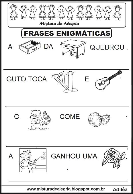 FRASES ENIGMÁTICAS PARA ALFABETIZAÇÃO - Mistura de Alegria