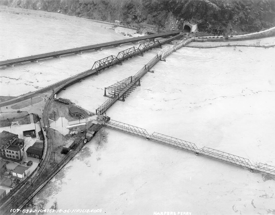 The Abandoned Road and Railroad Bridges at Harpers Ferry