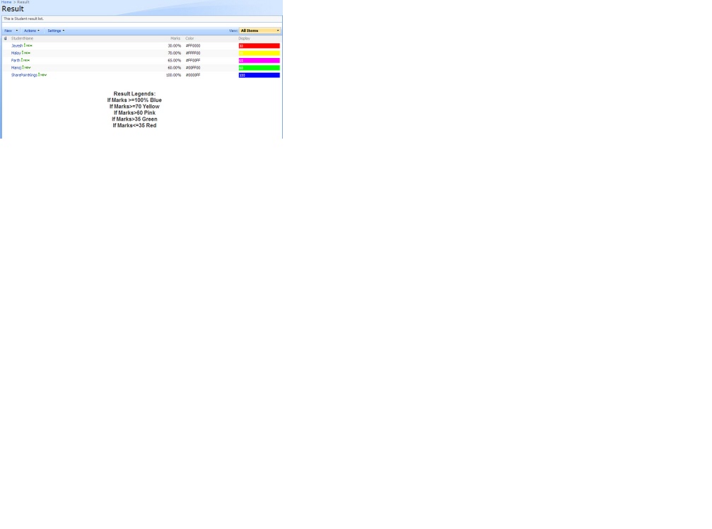 sharepoint: color coading to sharepoint list columns with screen shots