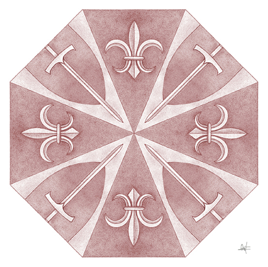 Arabesko: Dibujo textura a lápiz, escudo octogonal, cruz medieval ...