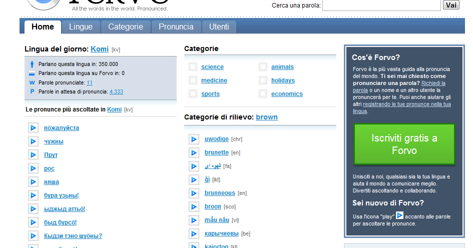 Forvo. Imparare la pronuncia in tutte le lingue straniere