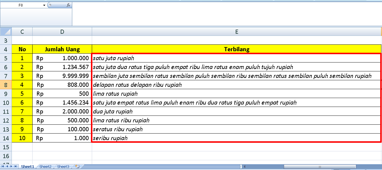 Rumus Terbilang Excel - Cara Merubah Angka Menjadi Huruf Secara ...