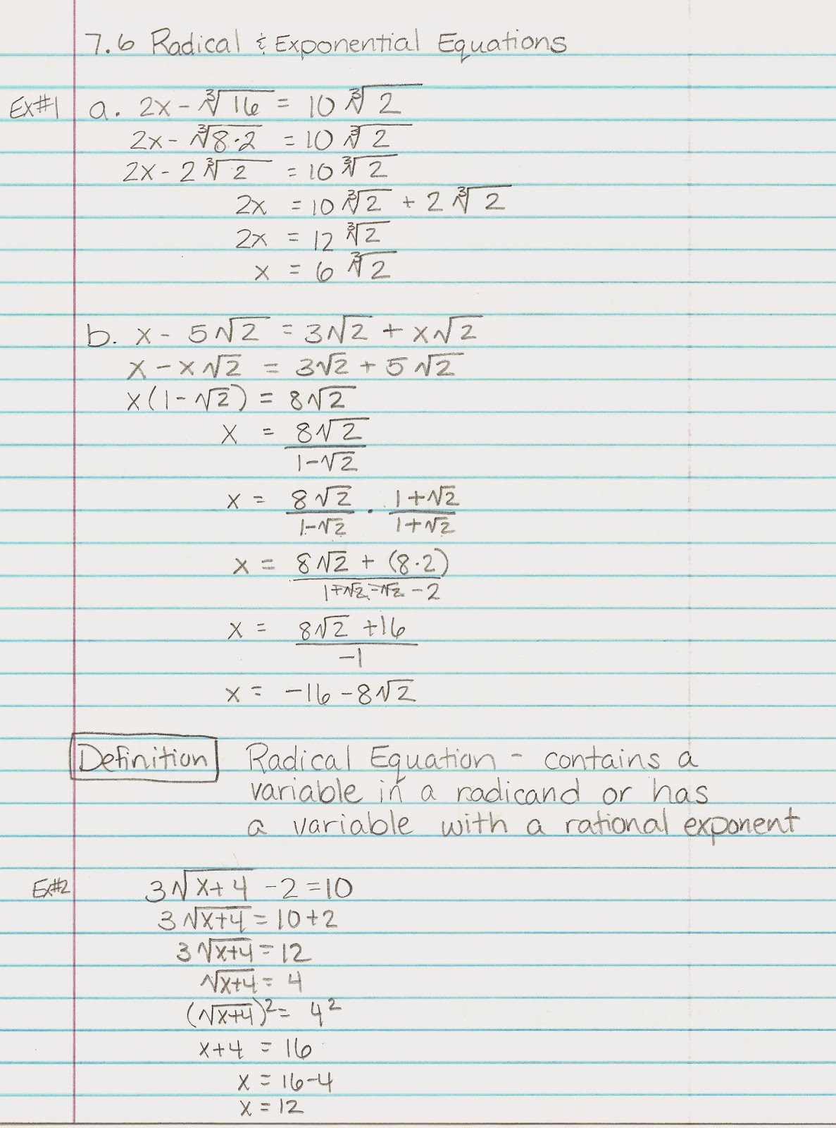 Algebra Alerts (Algebra 1 and 2): Alg 2 7.6 Teacher Notes & Examples ...