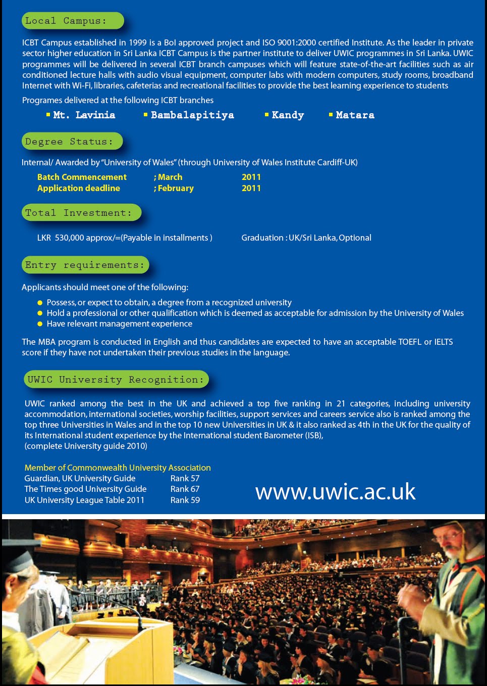 ICBT SOUTHERN CAMPUS: UWIC, the best British MBA programme in Sri Lanka ...