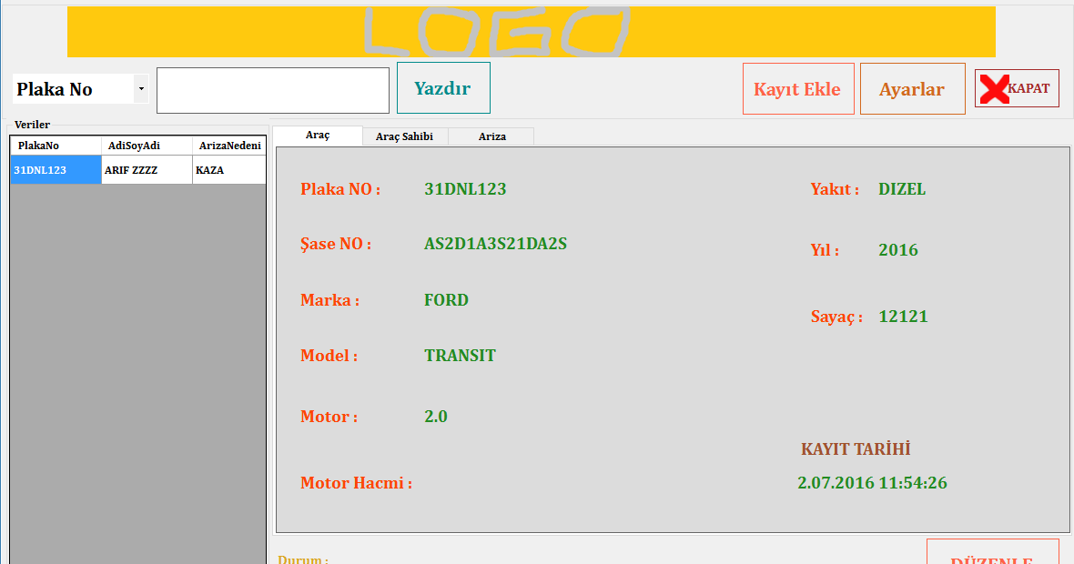 Software And Games: ARAC TAMIRI KAYIT PROGRAMI