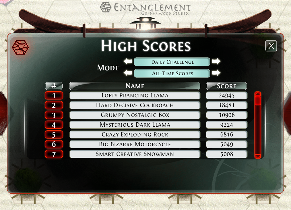 Gopherwood Studios Blog: Entanglement Leader Boards