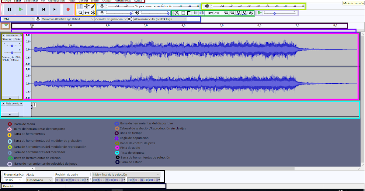 Reconociendo la interfaz de Audacity 2.3.0