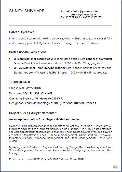 bio data resume sample free download