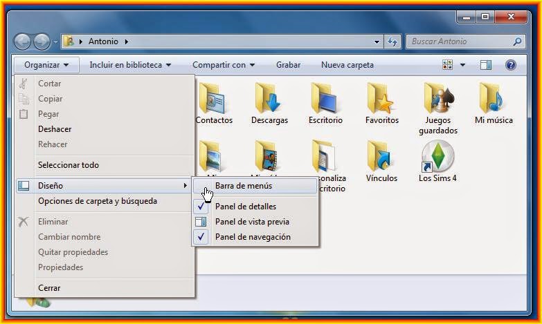 Infotesteopc: Insertar barra menú en el explorador de Windows.