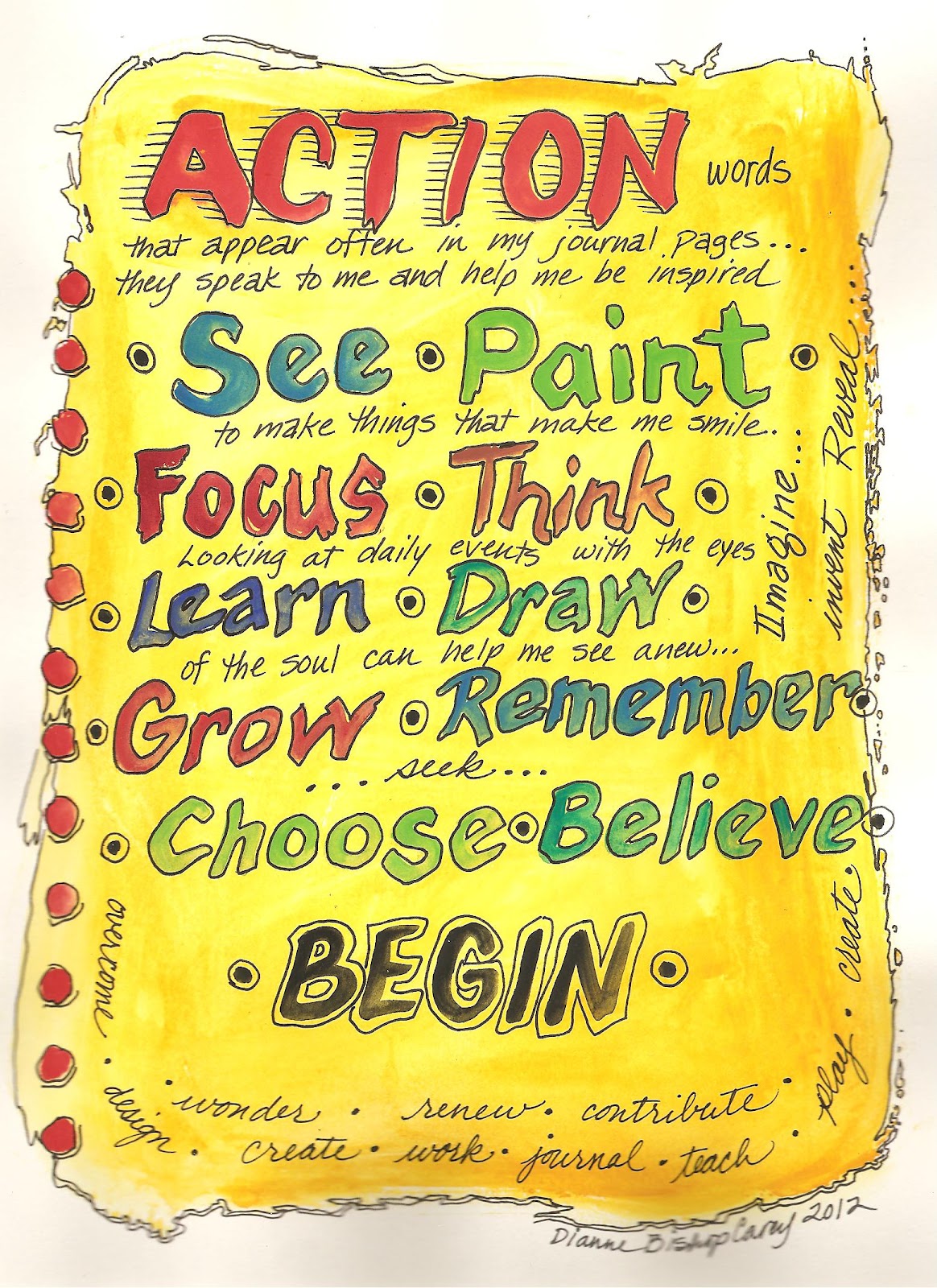 Art Beneath the Cottonwoods: Action Words: Art Journal Pages