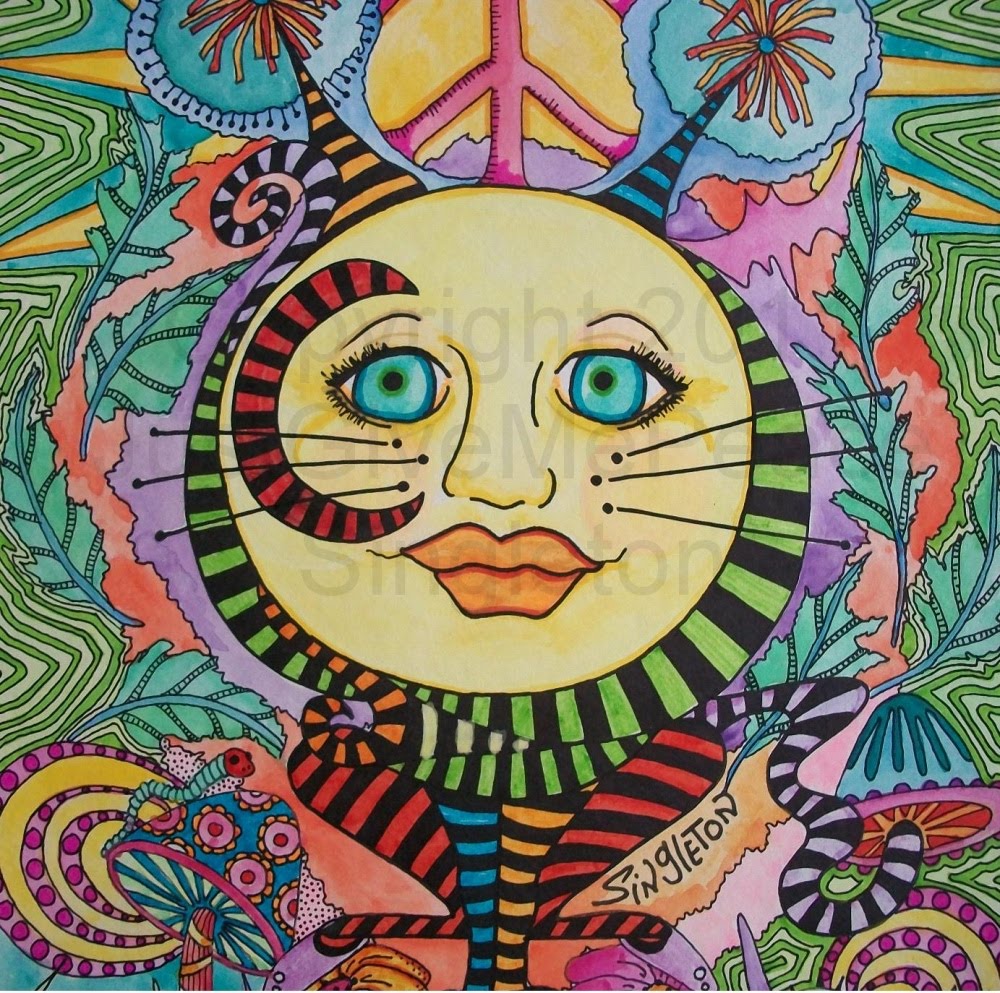 Just Give Me Peace: Cat Moon, Singleton Hippie Art