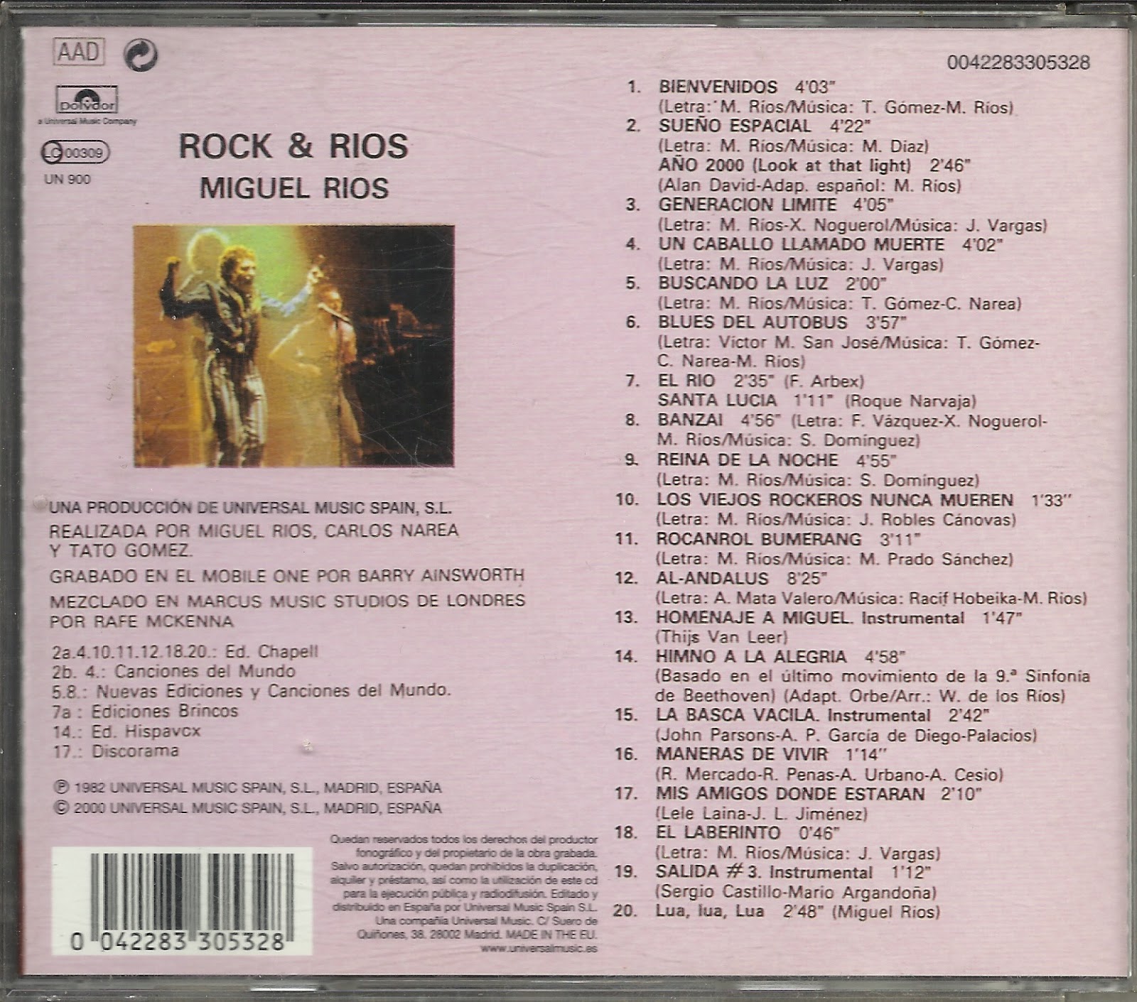 VIEJA COLECCION MUSICA: MIGUEL RIOS:"Rock and Rios" (2000)