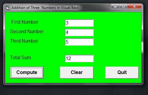 Free Programming Source Codes and Computer Programming Tutorials: Sum of Three Numbers in Visual ...