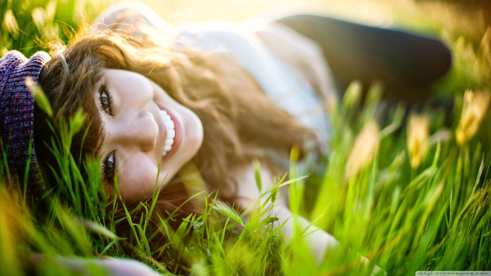 Pretty Girl Lying On Grass | Creative Hd Wallpapers