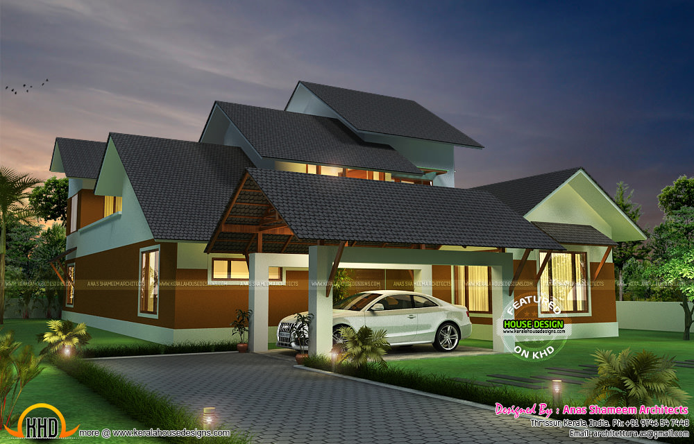 Step cut sloping roof villa - Homes Design Plans