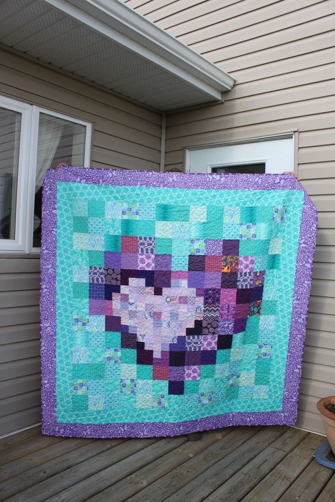 Daydreams of Quilts: Purple and Turquoise "Pixel Heart in a Pixel Heart ...