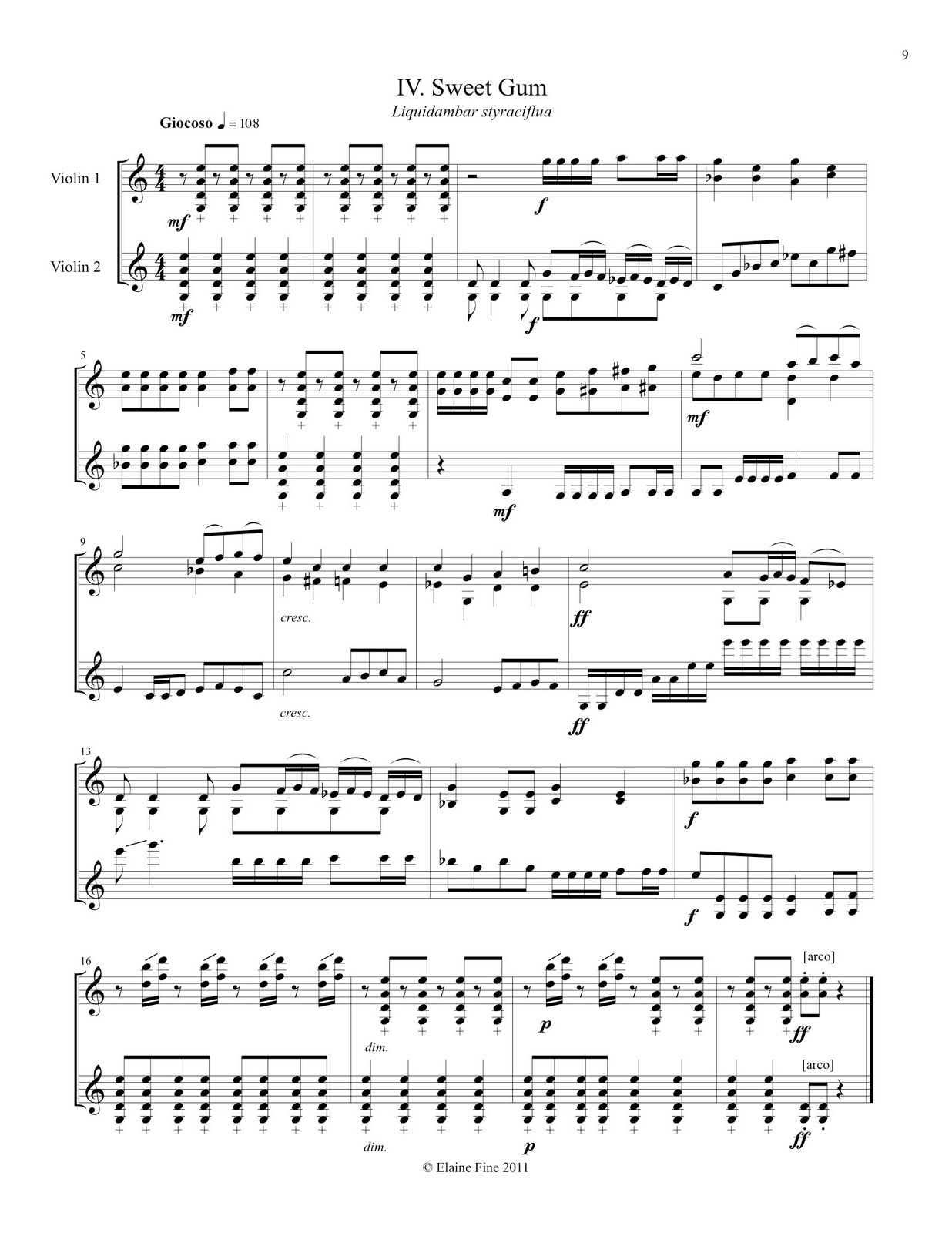 Elaine Fine's Thematic Catalog: Autumn Leaves for Two Violins