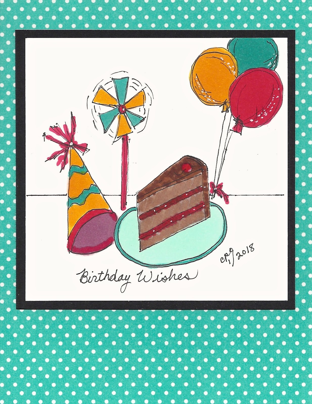 Mostly Markers - Cards: Birthday Wishes Drawing on Dotted Turquoise
