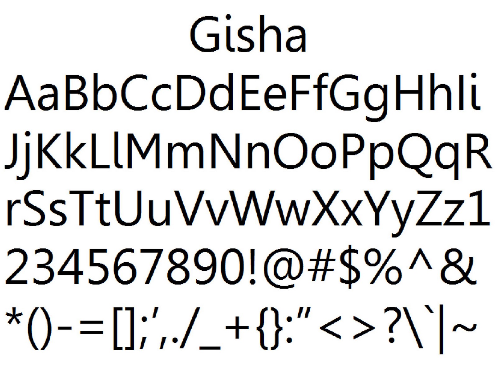 Font Alphabet Styles: Gisha