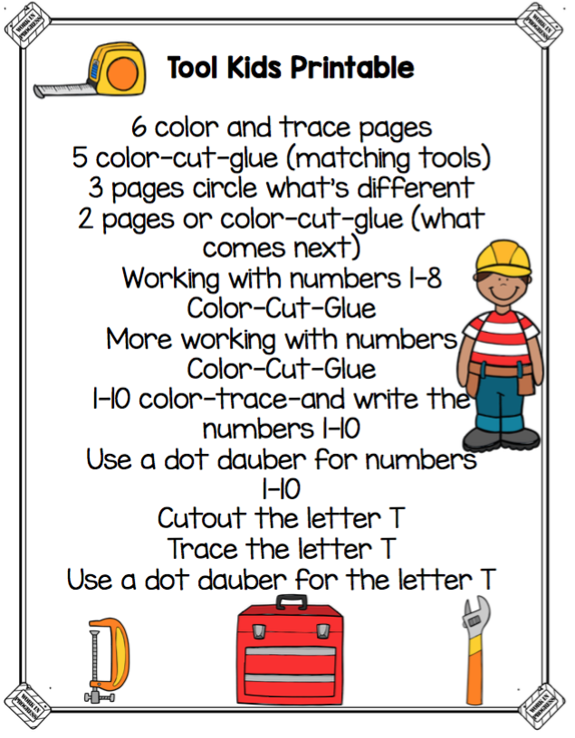 Tool Kids Printable ~ Preschool Printables