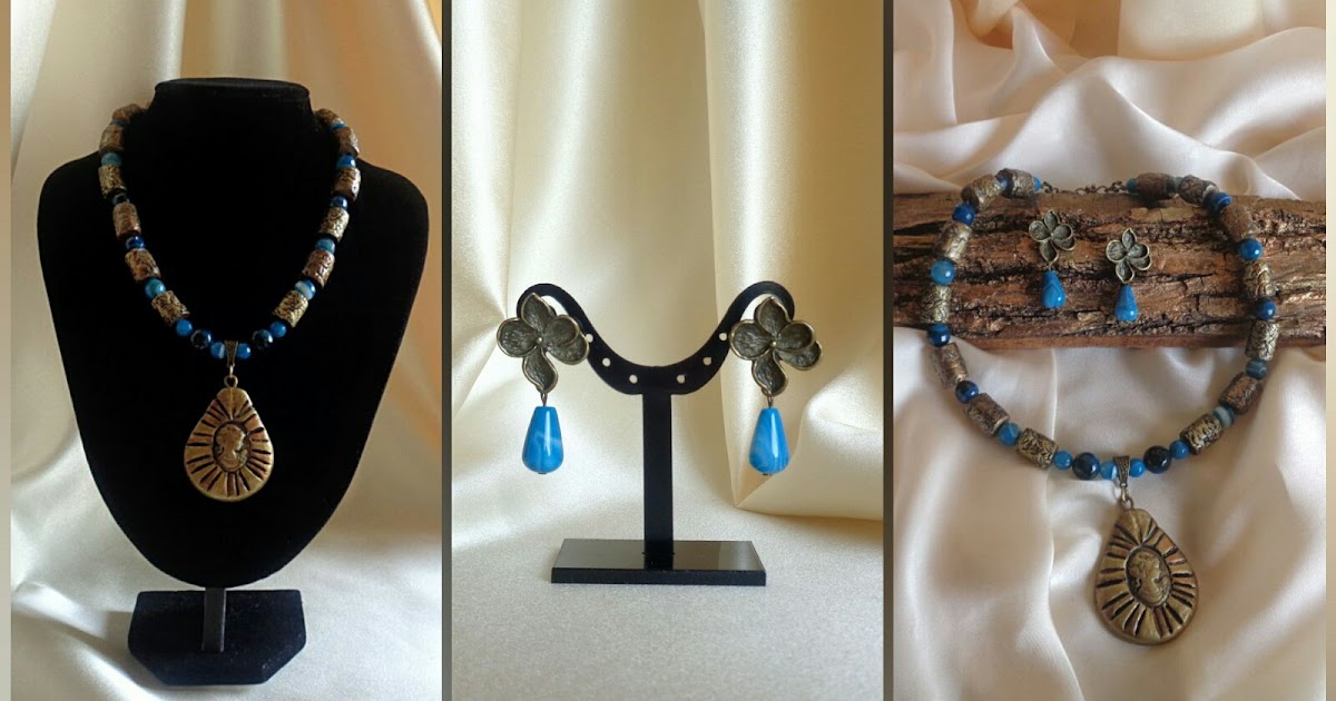 Set agat albastru si elemente din ceramica