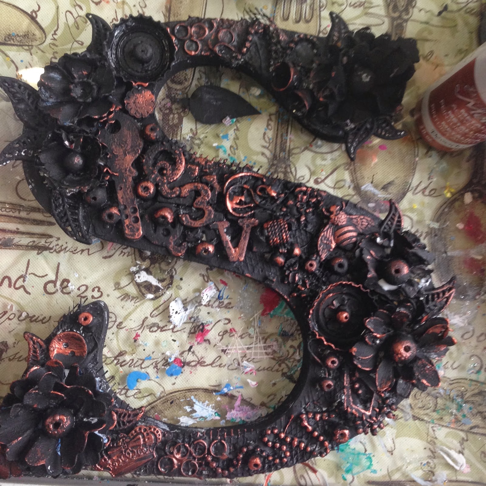 Butterflies N' Buttons: upcycled wooden letter -- mixed media