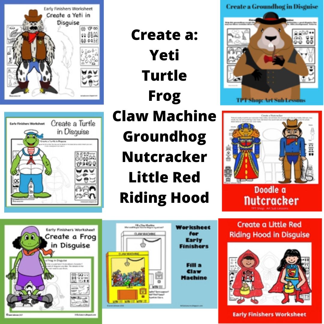 Art Sub Lessons: Early Finishers Worksheets and Art Subs Lessons