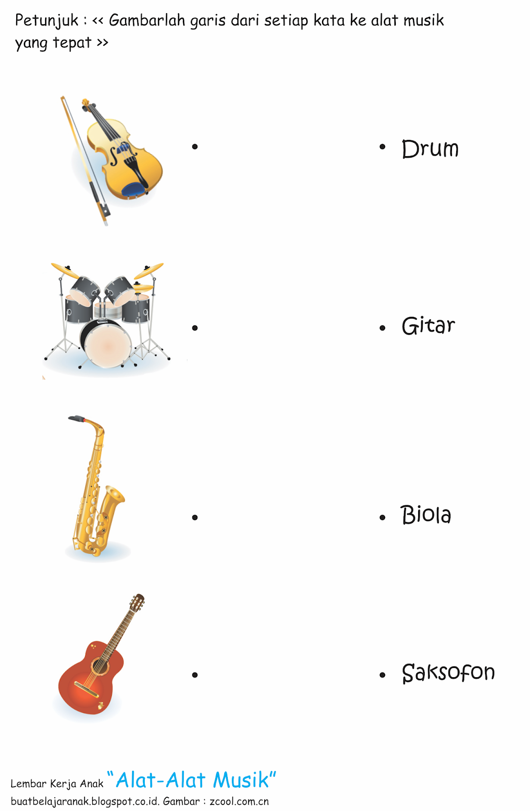 Lembar Kerja Anak Bertema Alat-Alat Musik - Tembel Panci Blog