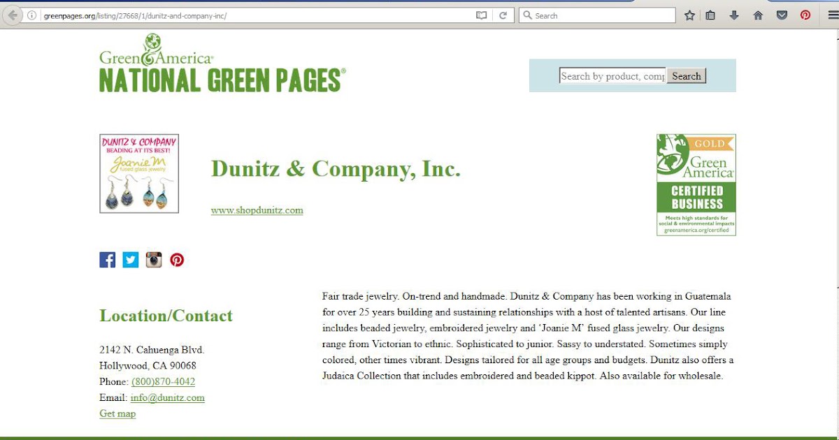 Dunitz & Company: Green America - Green Pages