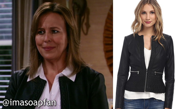 Laura Spencer's Black Faux Leather Jacket - General Hospital, Season 53 ...