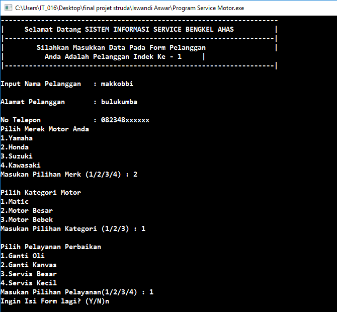 Program Sevice Motor Di Dev++ (C++) | Asisten Dosen