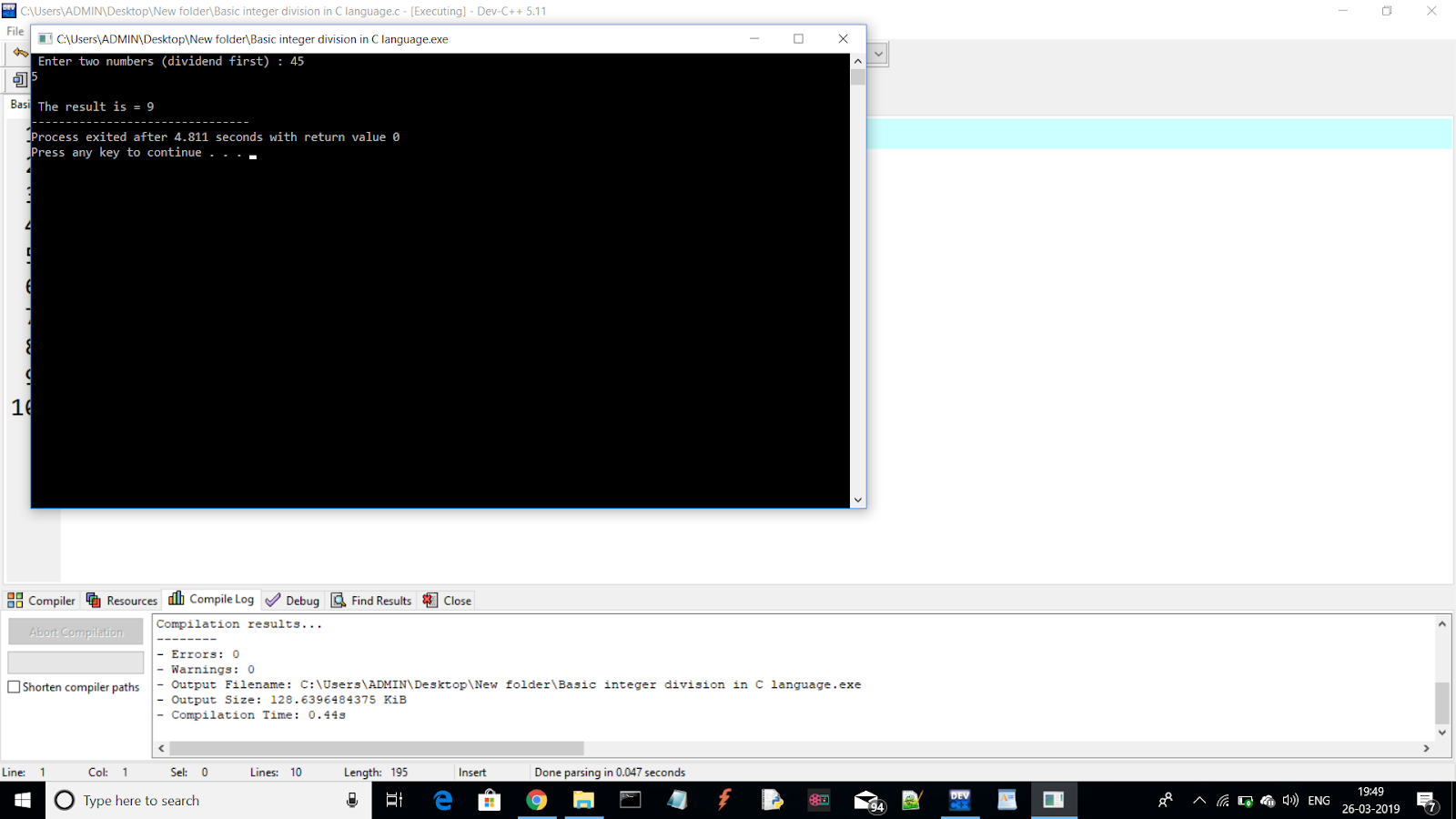 Basic integer division in C language Basic integer division in C language