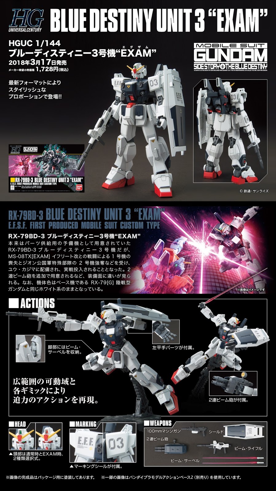 HGUC 1/144 Blue Destiny Unit 3 "EXAM" - Release Info, Box art and ...