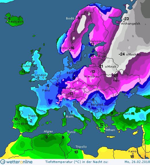 Abnormal frosts and snowfalls in Europe