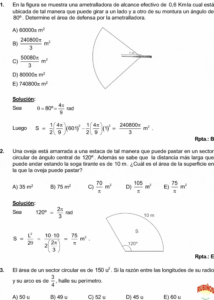 SECTOR CIRCULAR PROBLEMAS RESUELTOS DE TRIGONOMETRIA