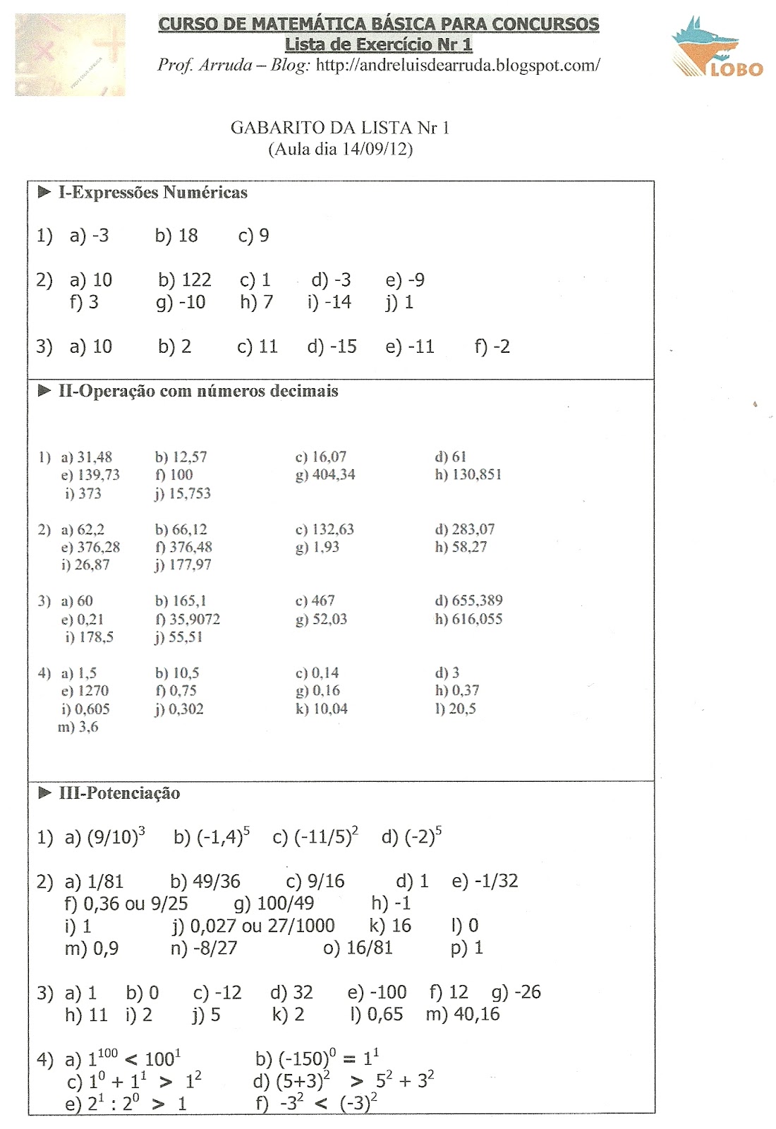 Exercicios De Matematica Basica