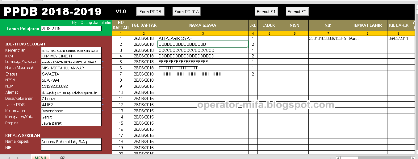 Aplikasi PPDB Madrasah Ibtidaiyah (MI) Sederhana Berbasis Excel - BLOG ...