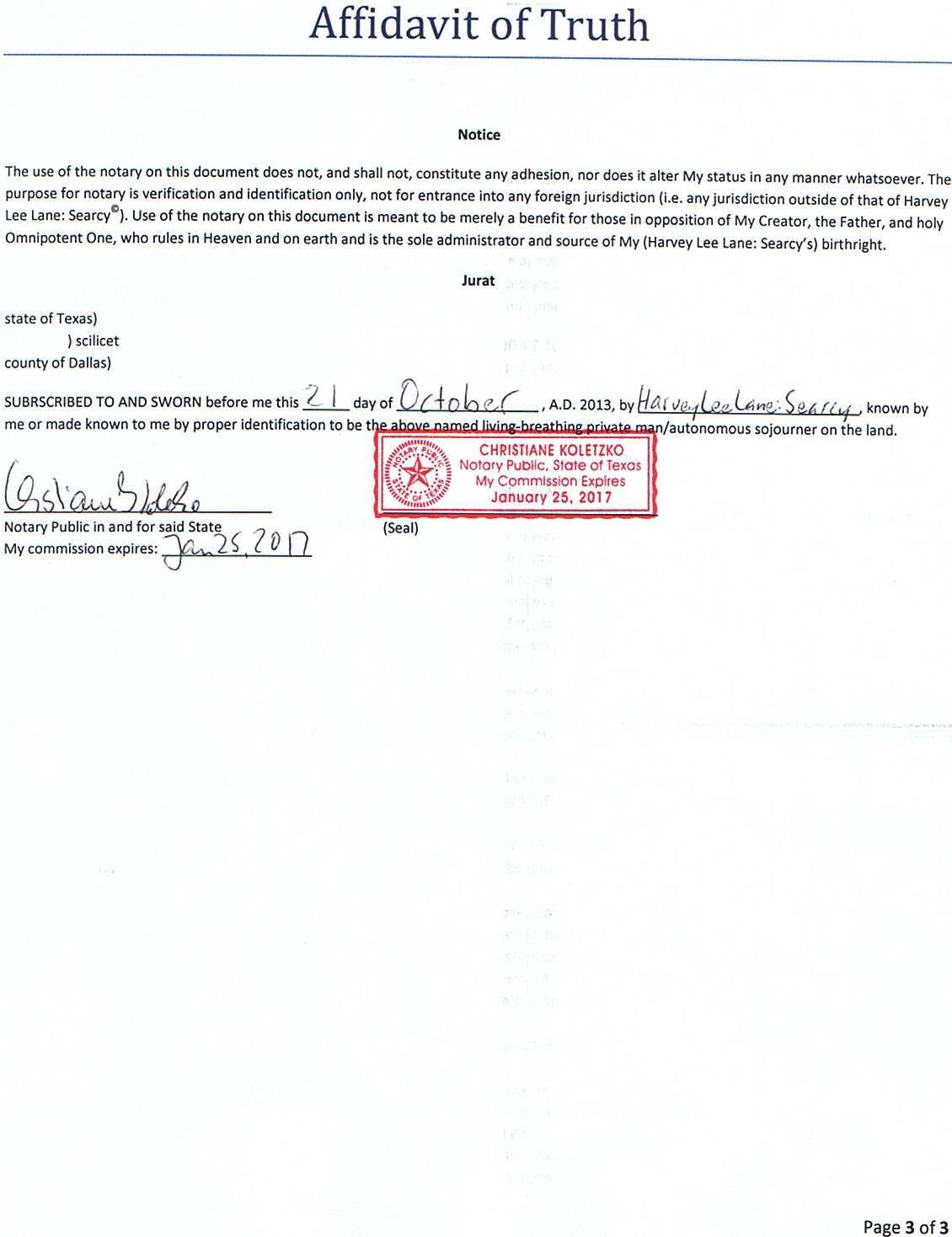 HLLS.CO.VU - Stay Jail-Free!: Recording of Affidavit of Truth RE850255155US