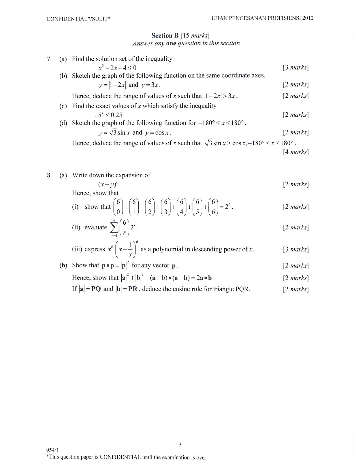 STPM MATHEMATICS T: TRIAL EXAMS